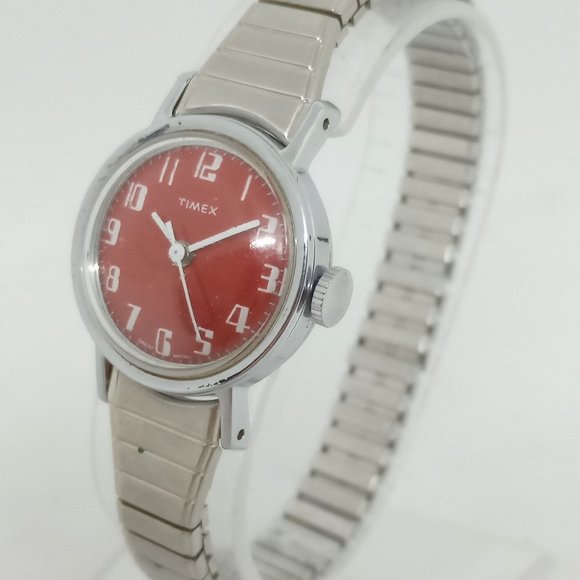 Timex | Accessories | Vintage Timex Manual Wind Womens 25mm Red Tin ...